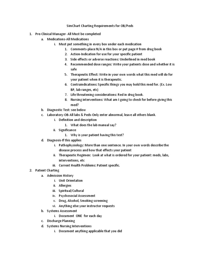 Simchart Requirements For Rnur 2109 Pdf Adverse Effect Nursing