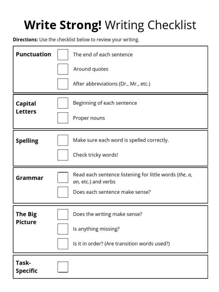 Writing Checklist | PDF | Evidence | Essays