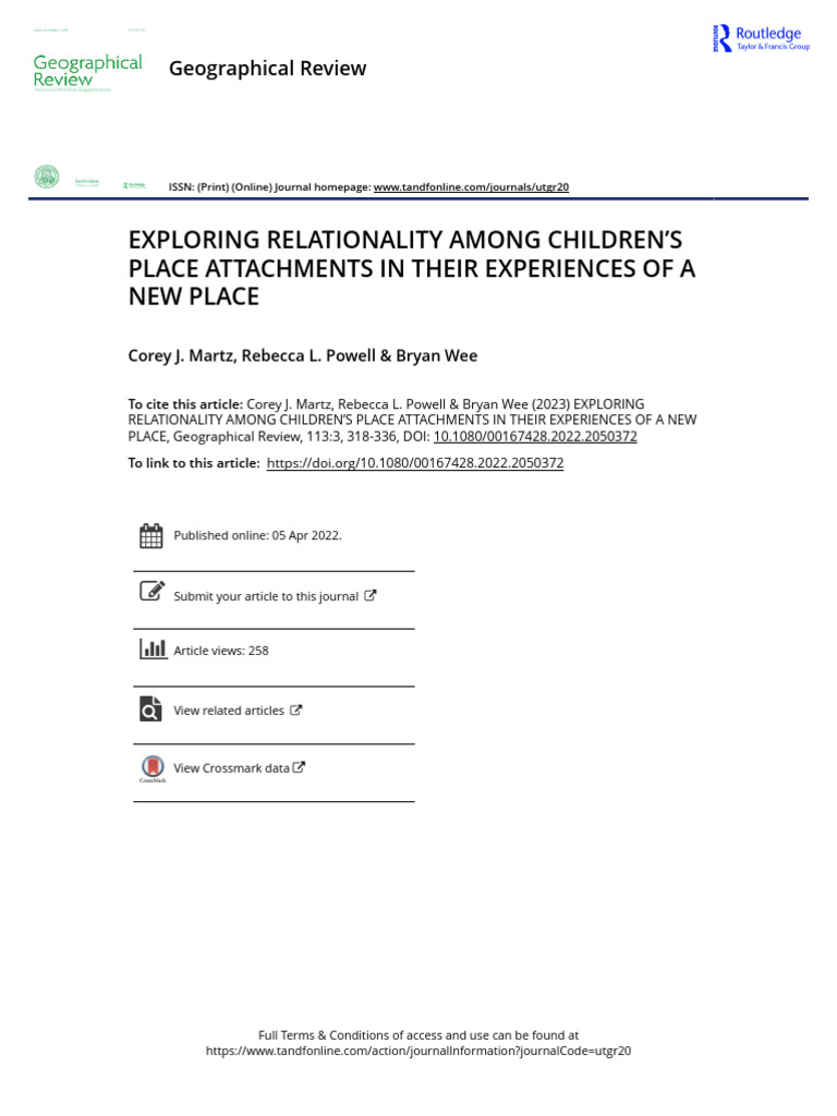 Exploring Relationality Among Children S Place Attachments in Their ...