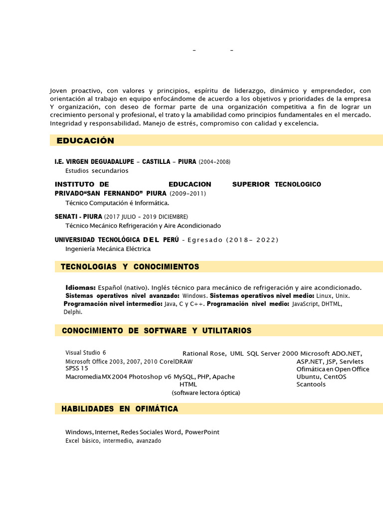 Jean CV 2025-1 | PDF | Microsoft Office | Informática