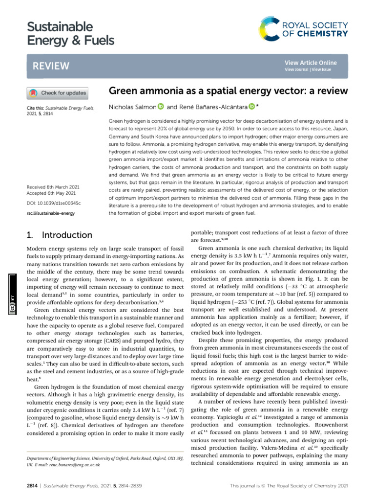 10...Green Ammonia as a Spatial Energy Vector a Review | PDF | Ammonia ...