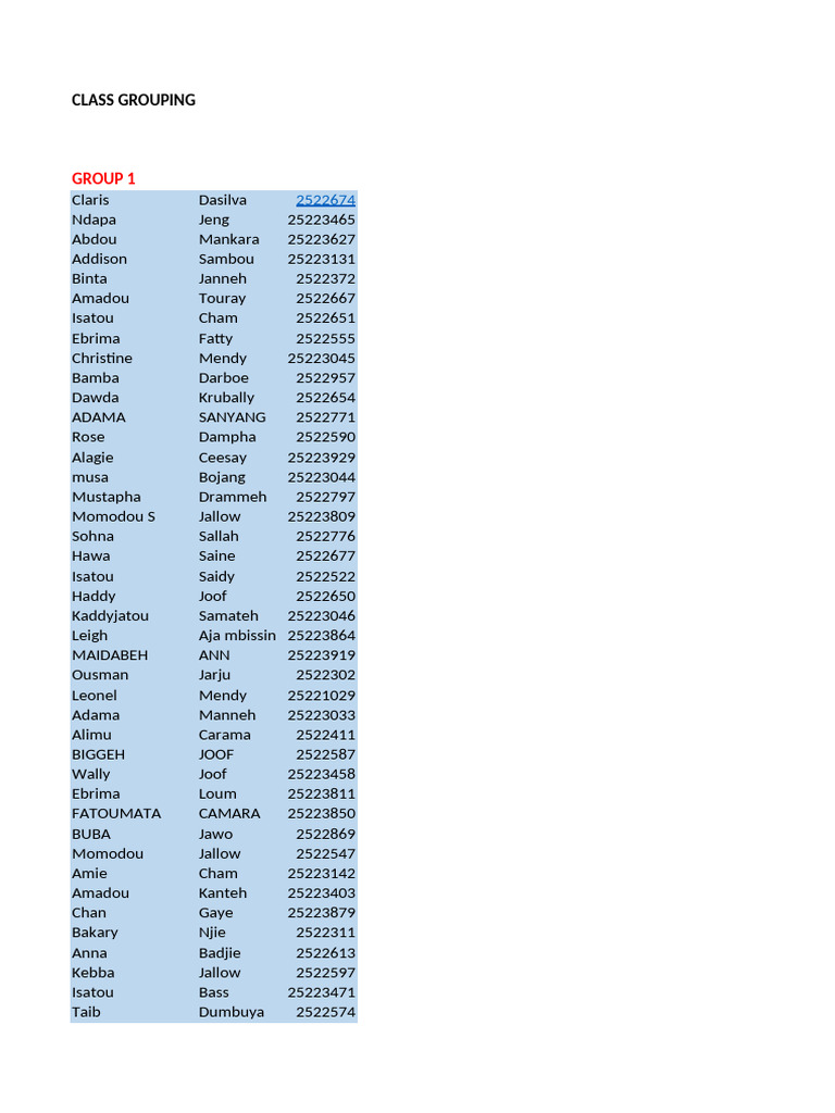 Class Grouping by Student Names | PDF
