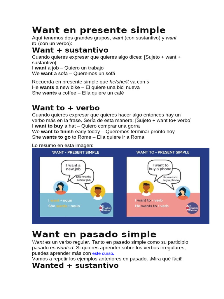 Want en Presente Simple | PDF | Verbo | Mecánica del lenguaje