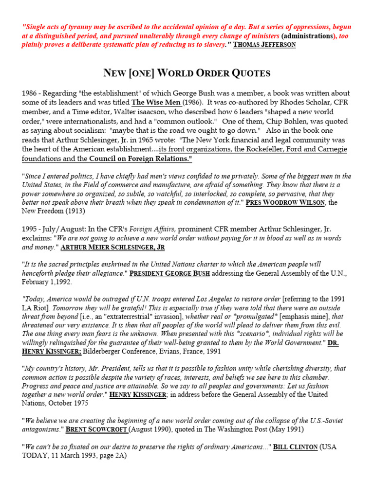 Nwo Quotes Bilderberg Illuminati | PDF | New World Order (Politics ...