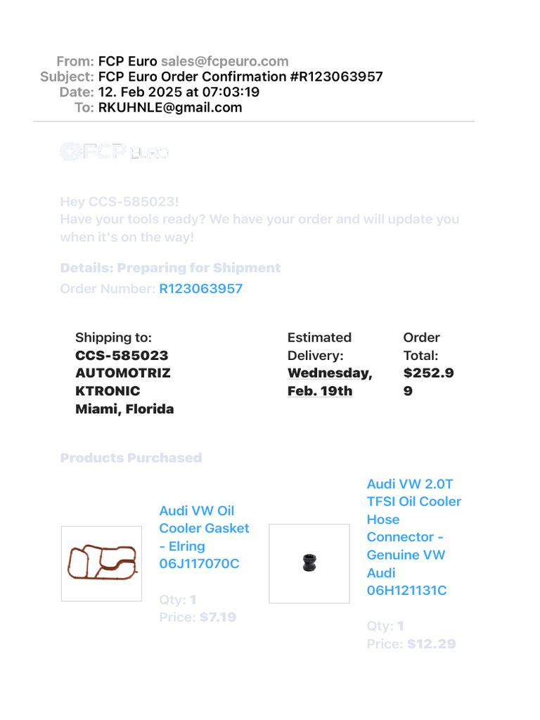 FCP Euro Order Confirmation #R123063957 | PDF