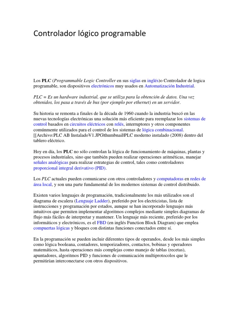 Controlador Lógico Programable | PDF | Controlador lógico programable ...