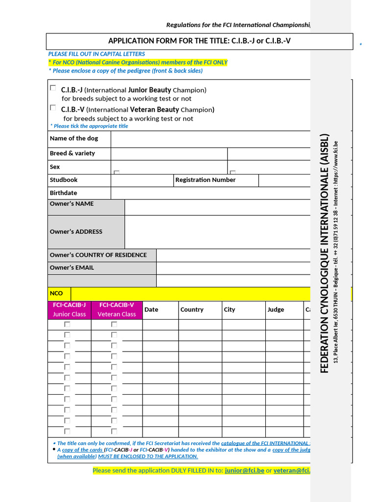 FCI Championship Application Form | PDF
