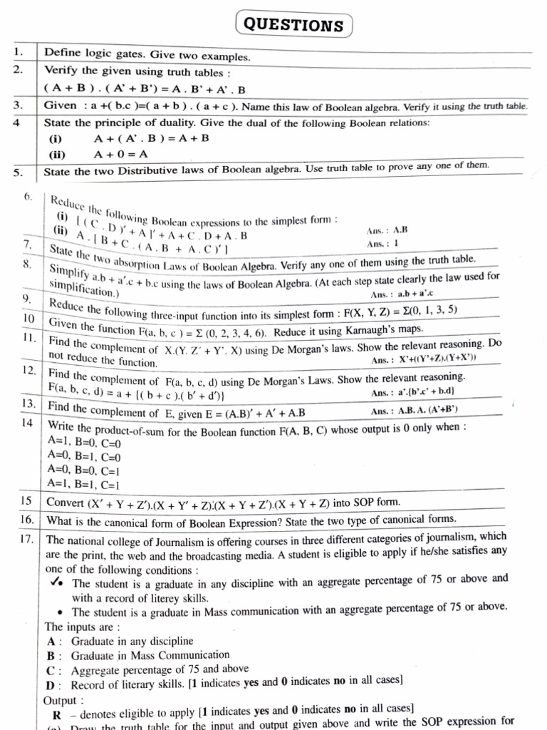 Boolean Algebra Questions | PDF | Boolean Algebra | Teaching Mathematics