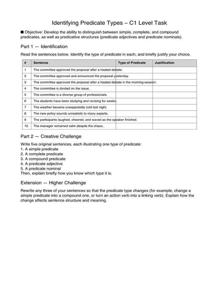 Predicate Examples Requested | PDF
