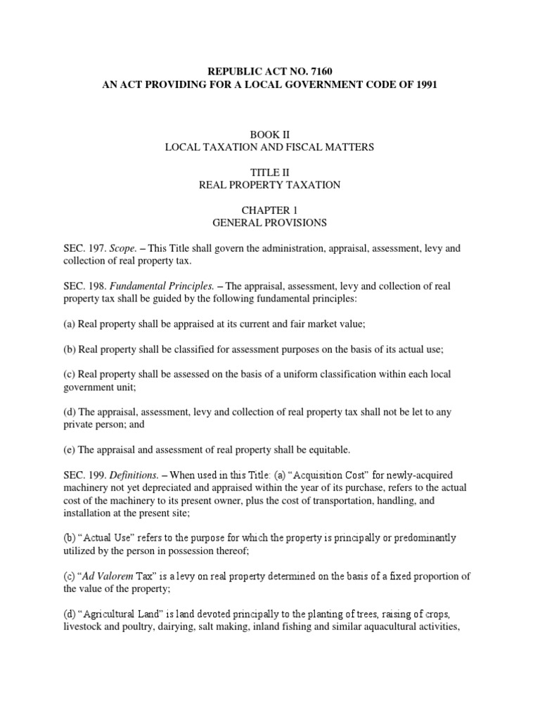 RA 7160_Book 2_Local Taxation | Property Tax | Real Estate Appraisal ...