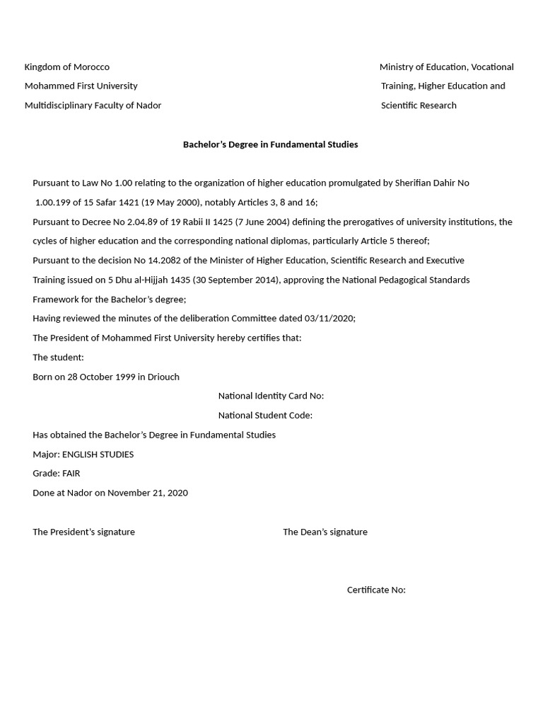 Bachelor's Degree Ts | PDF