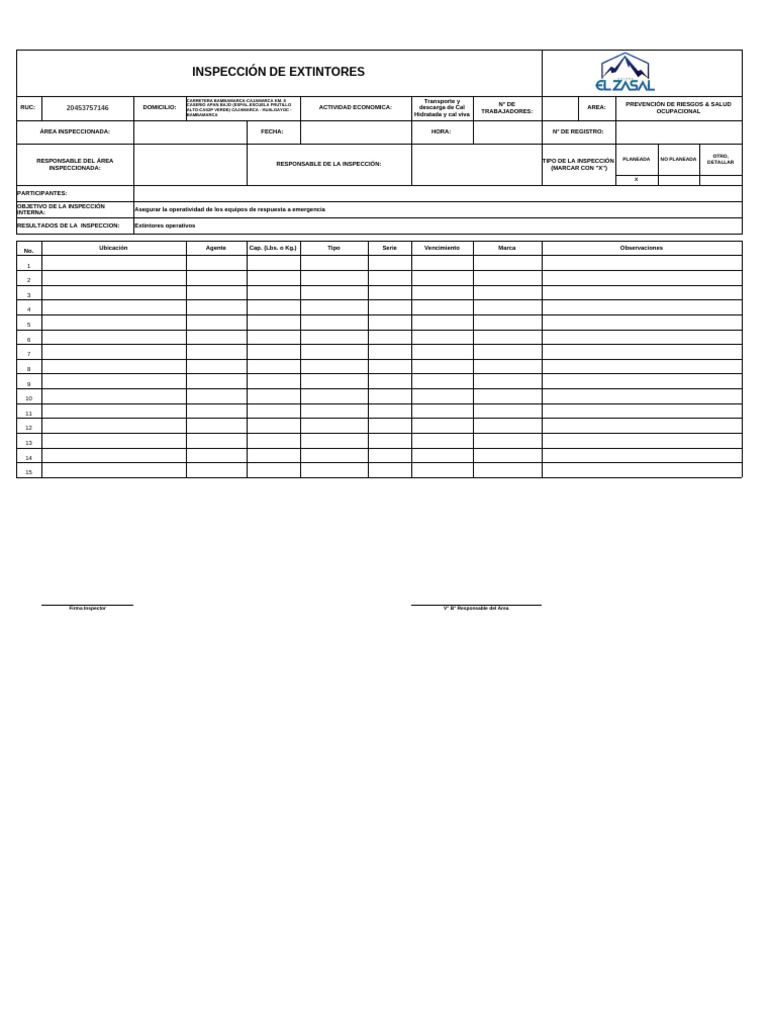 01 Formato inspección de extintores | PDF
