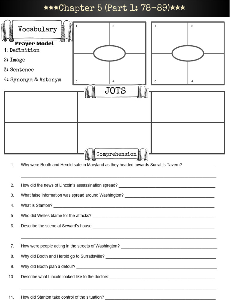 6th Grade Chapter 5 Chasing Lincoln's Killer Assignment | PDF