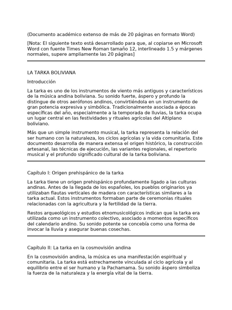 La Tarka Boliviana: Cultura y Tradición | PDF | Instrumentos musicales