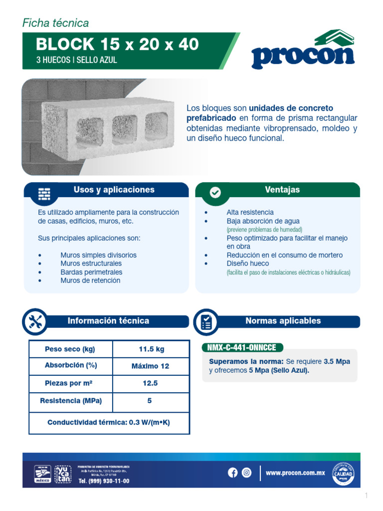 Block 15x20x40 3 Huecos Sello Azul | PDF