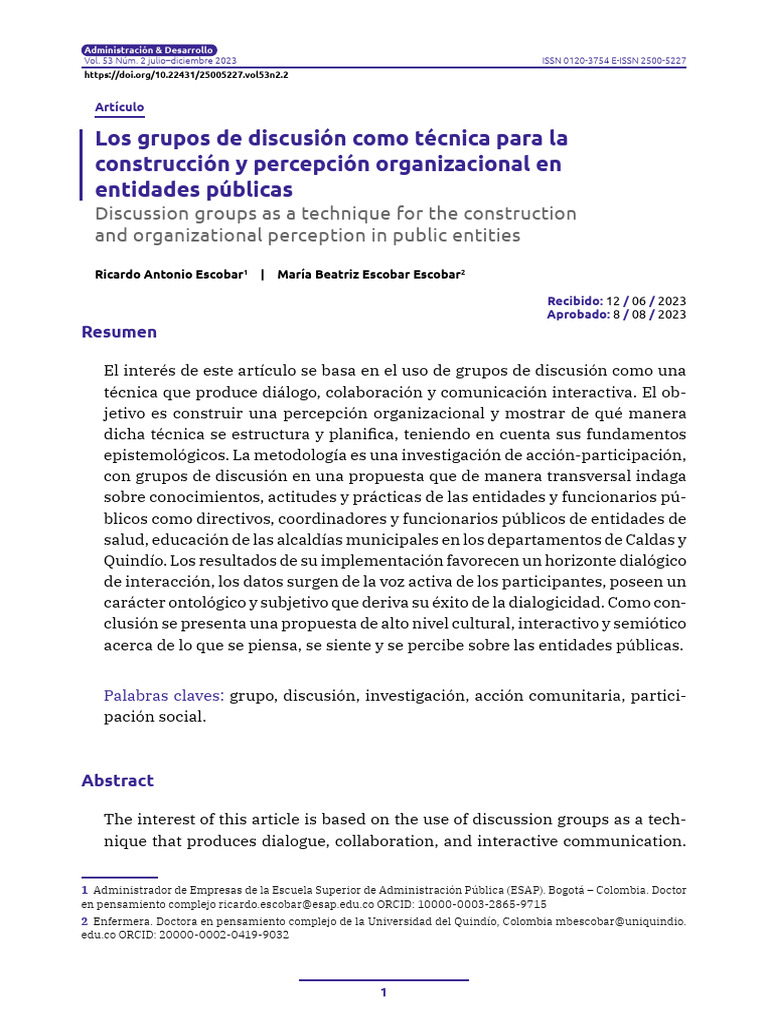 Los Grupos de Discusión Como Técnica para La Construcción y Percepción ...