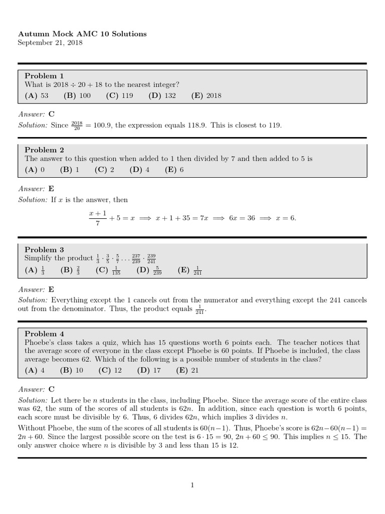 AMC 10 Autumn Mock Solutions | PDF | Area | Triangle