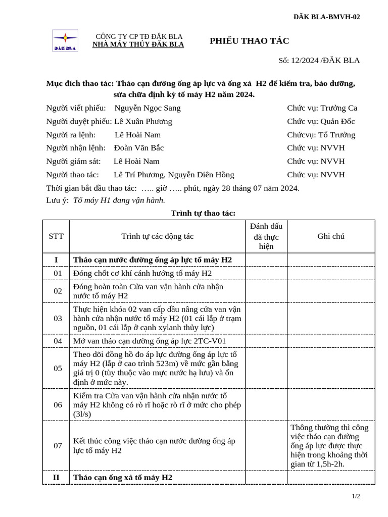 12- Phieu Thao Tac Thao Can H2 (28!7!2024) | PDF