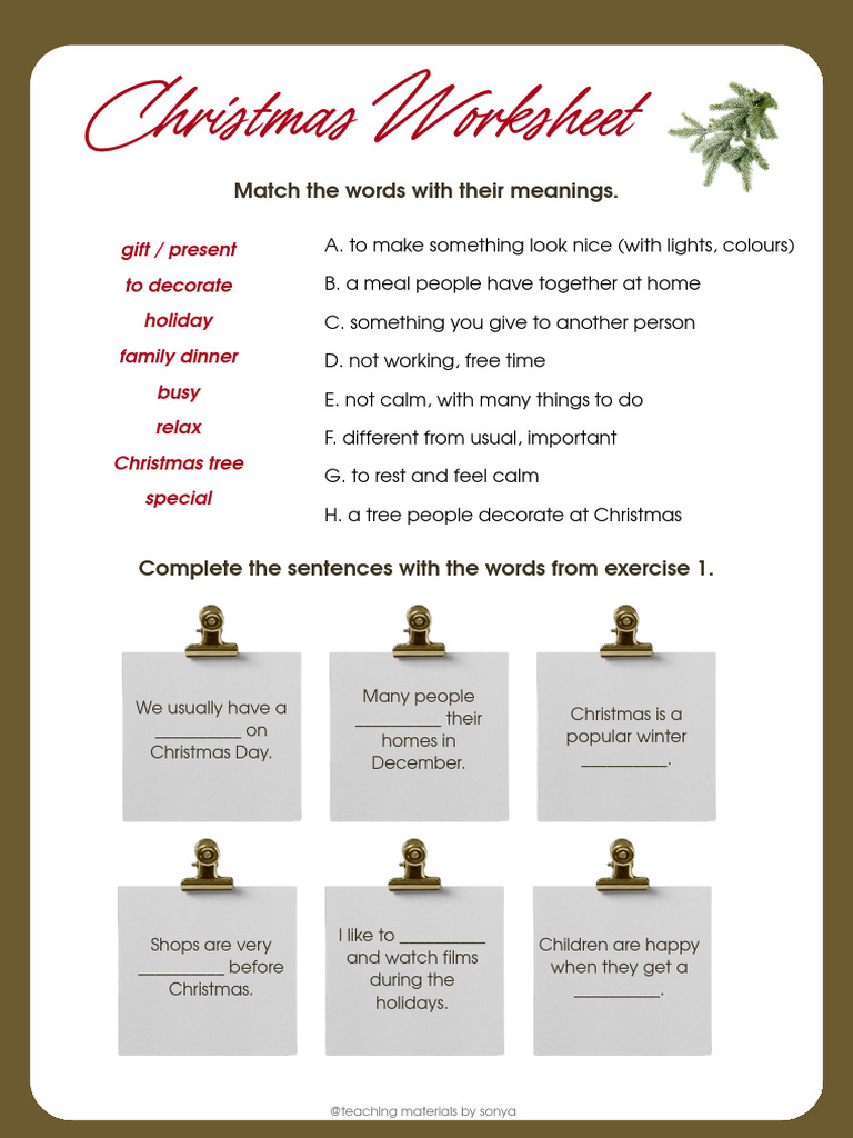 Christmas Vocabulary and Activities Worksheet | PDF | Christmas