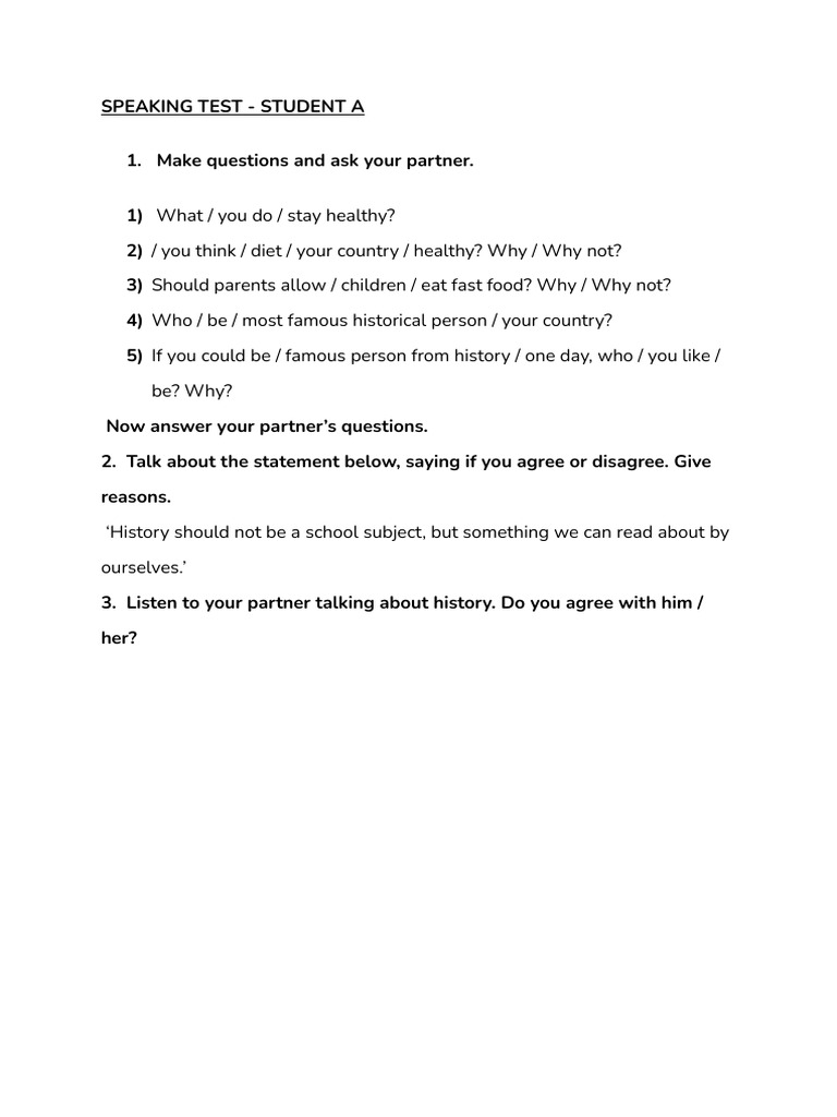Speaking Test Questions for Students | PDF