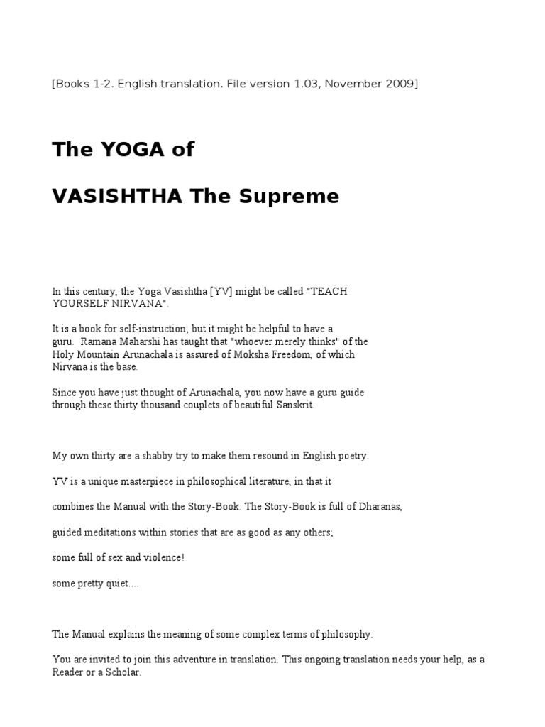 Yoga Vasishtha, New Translation, Book 1-2 | PDF | Hindu Mythology ...