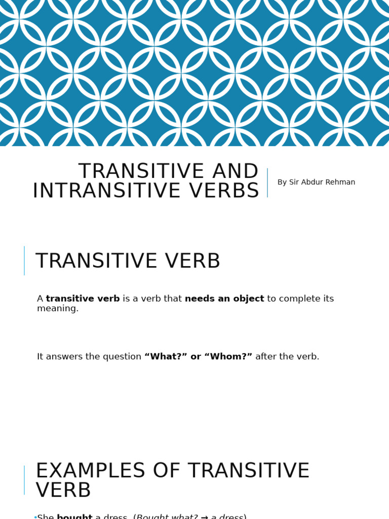 Transitive vs Intransitive Verbs Explained | PDF