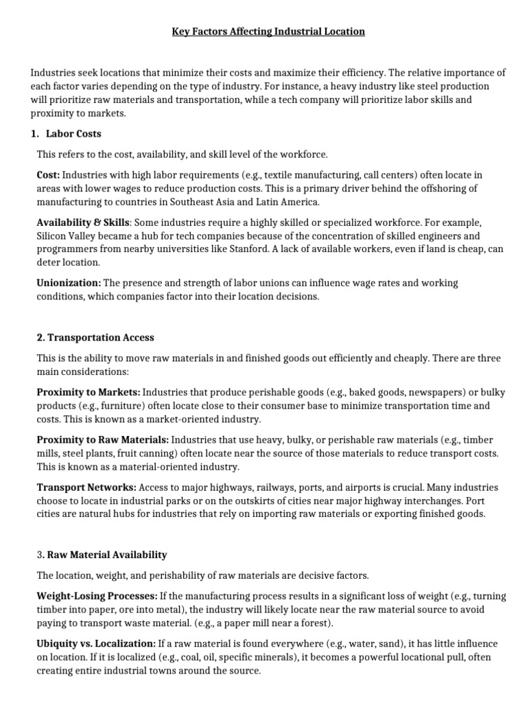 Factors Influencing Industrial Location | PDF | Economies