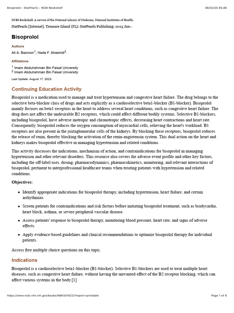 Bisoprolol - StatPearls - NCBI Bookshelf | PDF | Medical Specialties ...