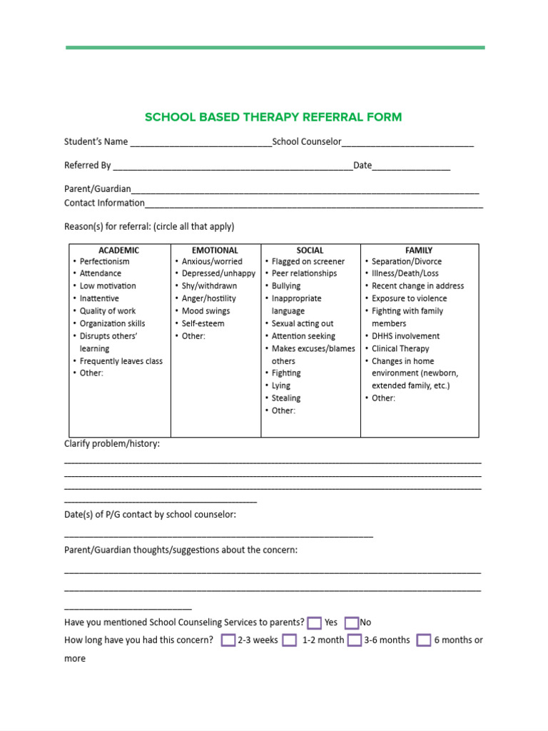 School Therapy Referral Form | PDF | Mental Health | Diseases And Disorders