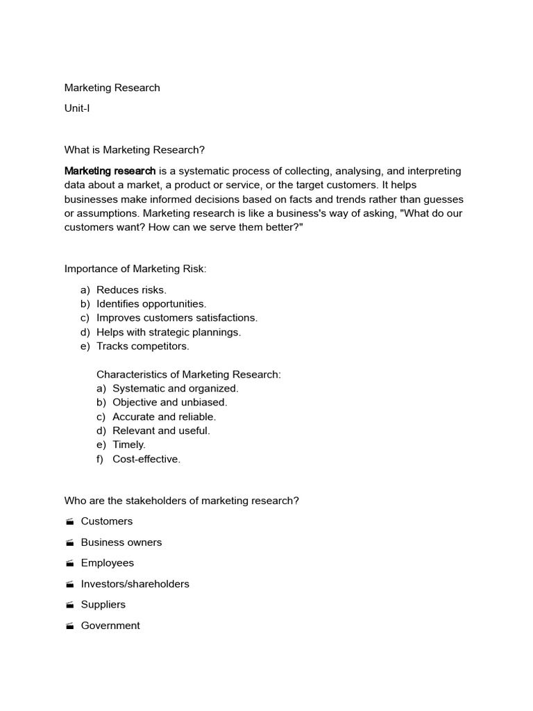 MR Unit-I Notes.docx | PDF | Experiment | Survey Methodology