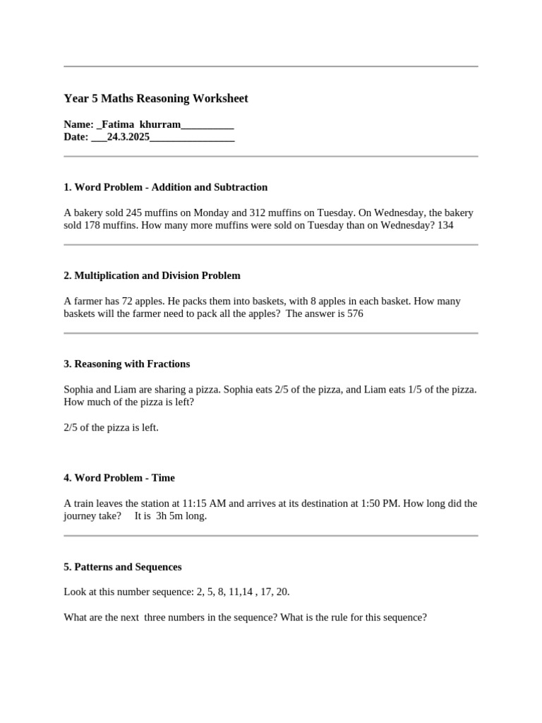 Year 5 Maths Reasoning Worksheet | PDF | Shape | Mathematics