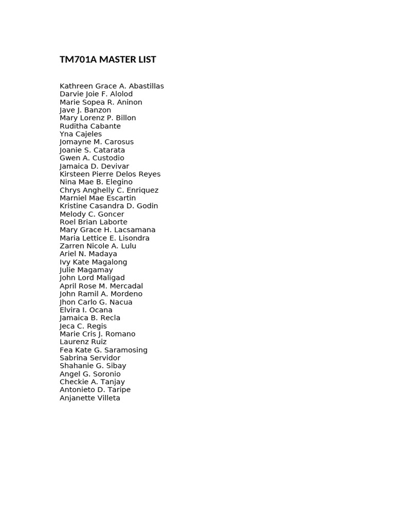Tm701a Master List | PDF
