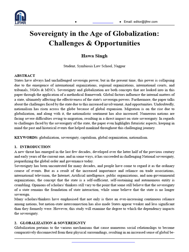 Sovereignty in The Age of Globalization: Challenges & Opportunities ...