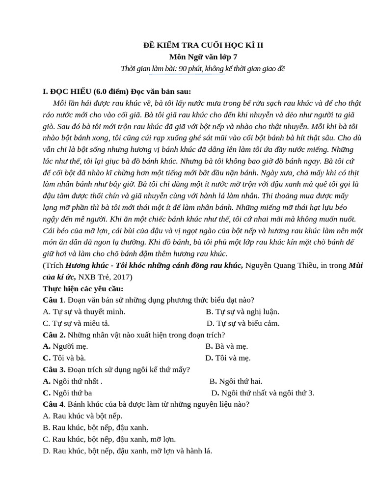 Luyện Đề Thi Hk2_văn 7_kntt | PDF