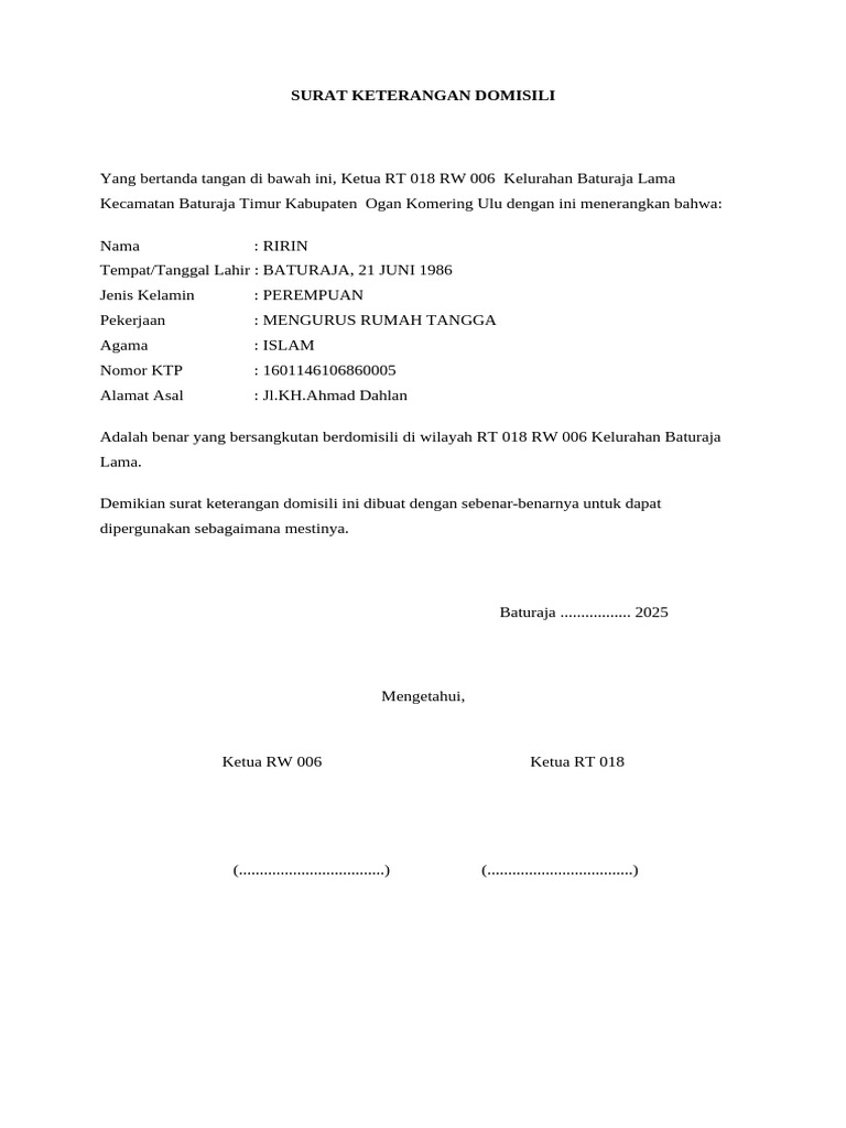 Surat Keterangan Domisili | PDF