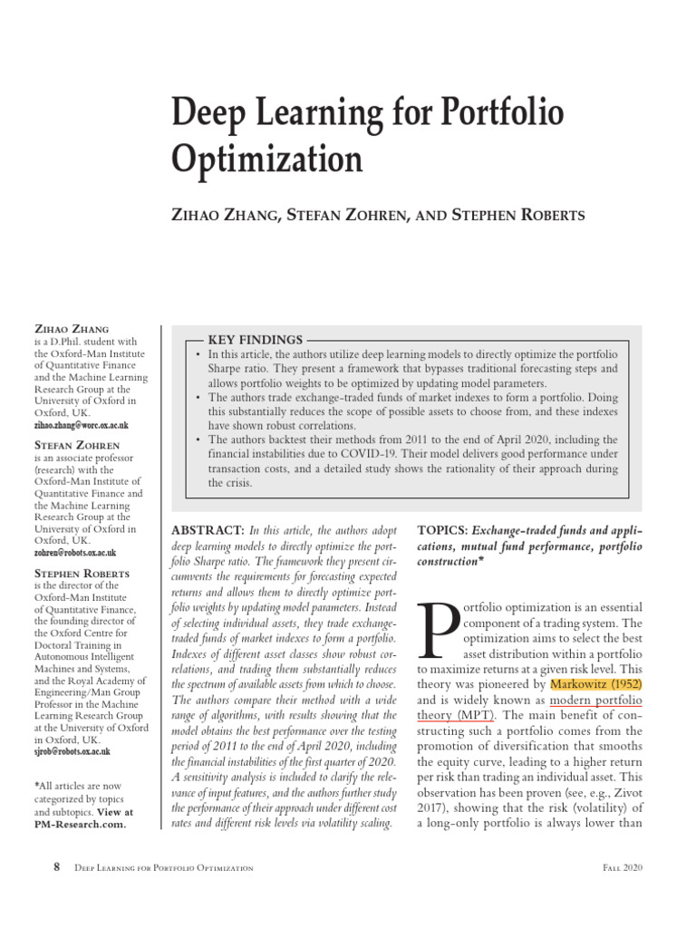 Deep Learning for Portfolio Optimization | PDF | Modern Portfolio ...