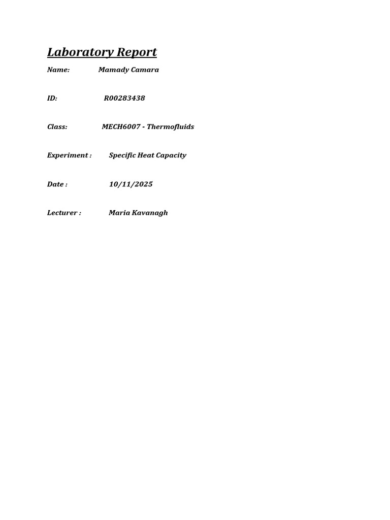 Specific Heat Capacity Lab Report 1.1 | PDF | Heat | Heat Capacity