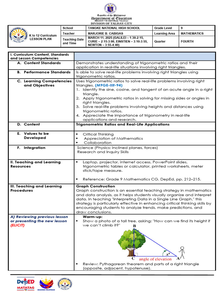 Grade 9 Trigonometry Lesson Plan | PDF | Trigonometry | Trigonometric ...