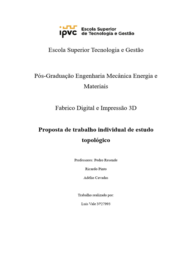Proposta Trabalho Pratico FDI3D LV 27993 | PDF