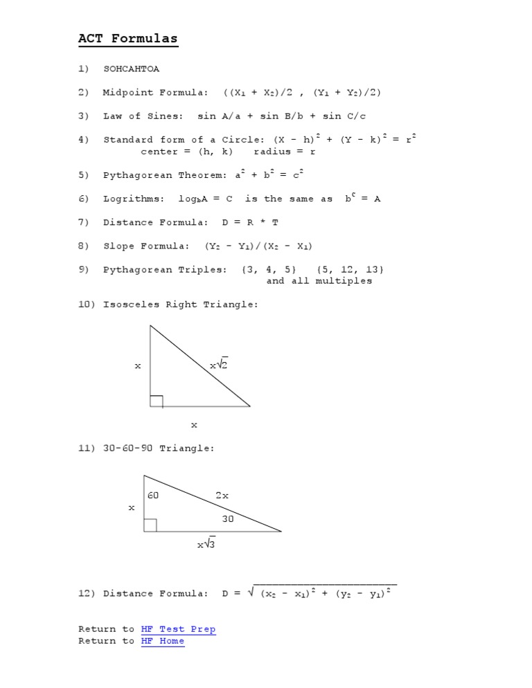 Essential ACT Math Formulas Guide | PDF | Teaching Methods & Materials