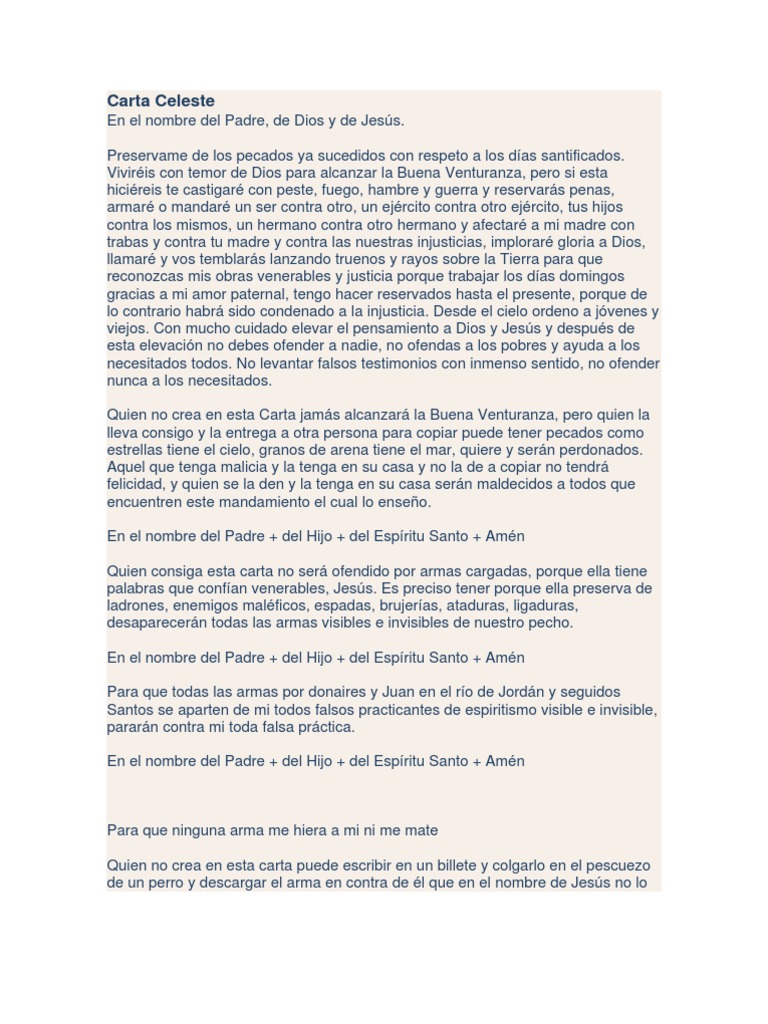 Carta Celeste | Oración | espíritu Santo