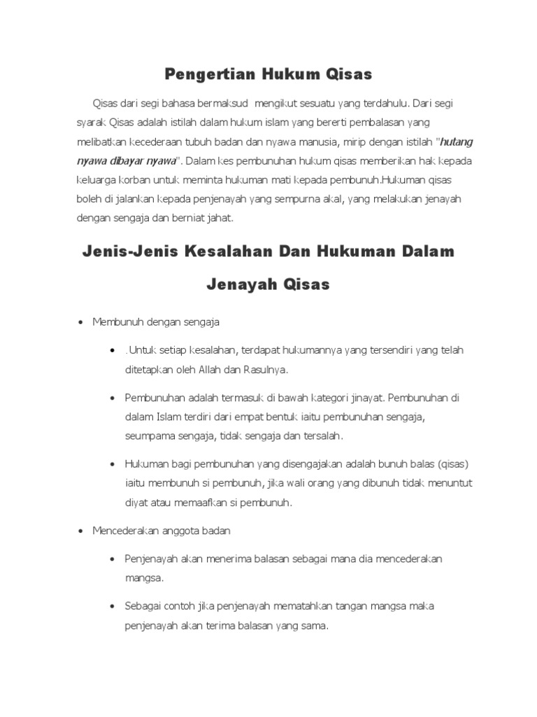 Pengertian Hukum Qisas | PDF