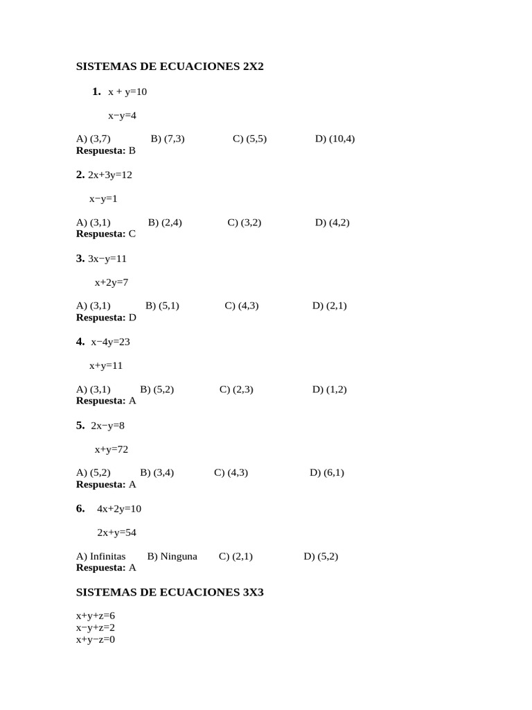 Sistemas de Ecuaciones 2x2 | PDF