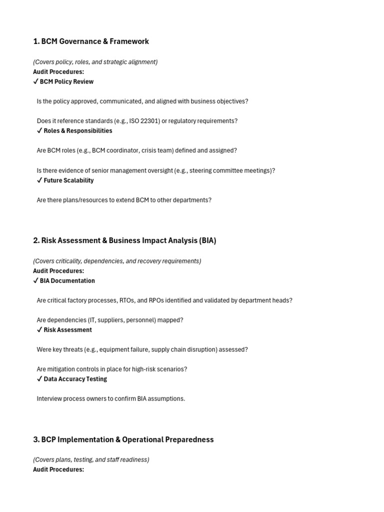 BCM Audit | PDF