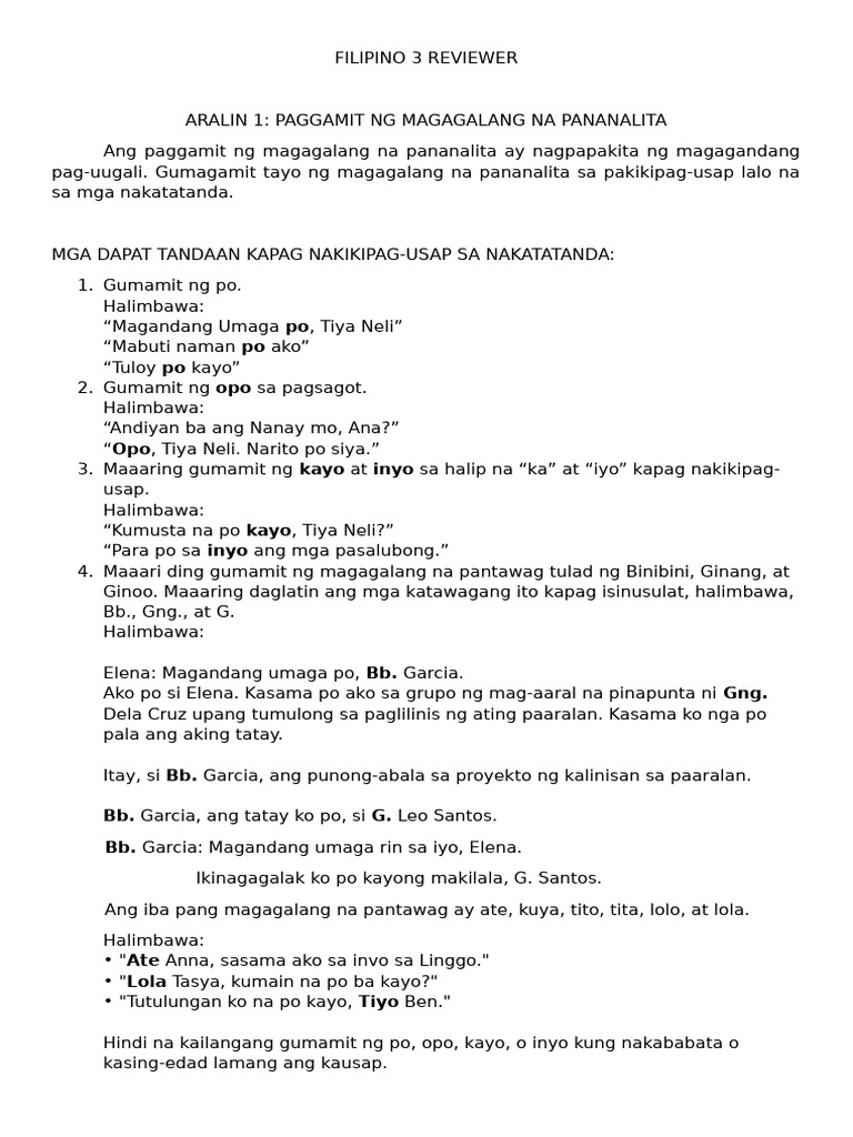 Filipino 3 Reviewer | PDF