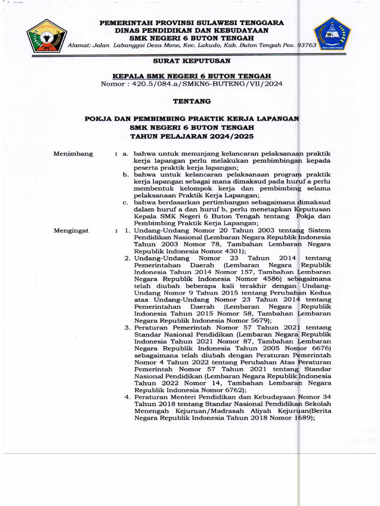 SK Pembimbing PKL T.P 2024-2025 - 112352 | PDF