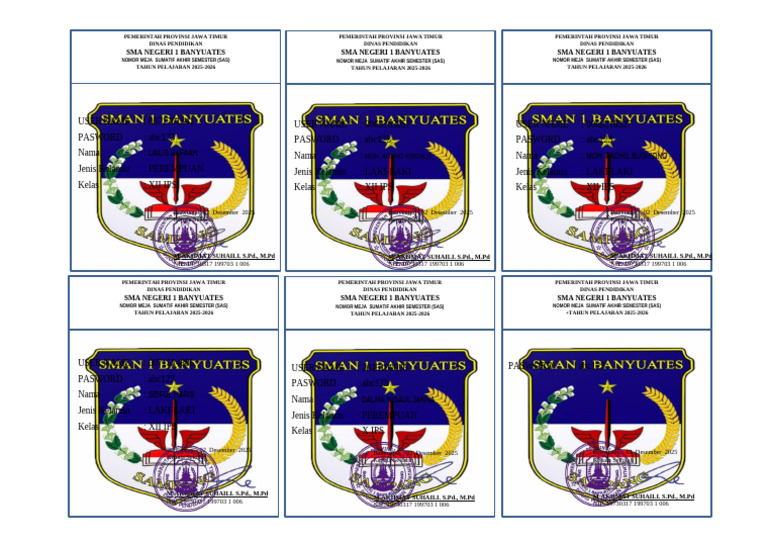 Nomor Meja Ujian SMA Banyuates 2025 | PDF
