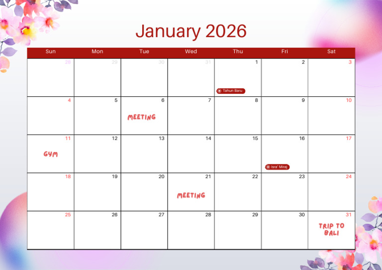 Merah and Gradient Modern Minimalist Kalender 2026 | PDF
