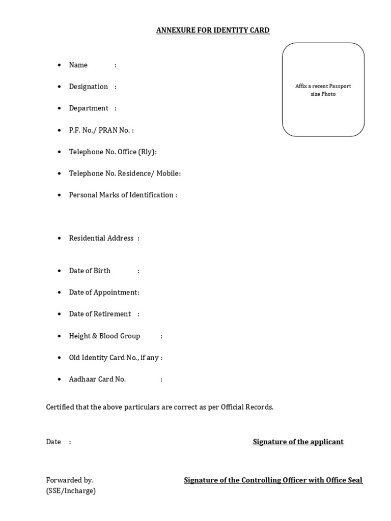 Identity Card Application Form | PDF