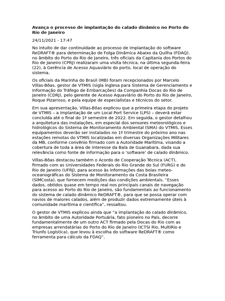 Implantação do Calado Dinâmico no Porto RJ | PDF | Navios